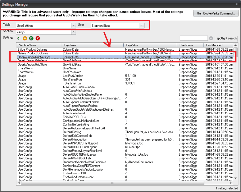 Modifying the QuoteWerks Document Open screen grid columns (post v5.2 ...